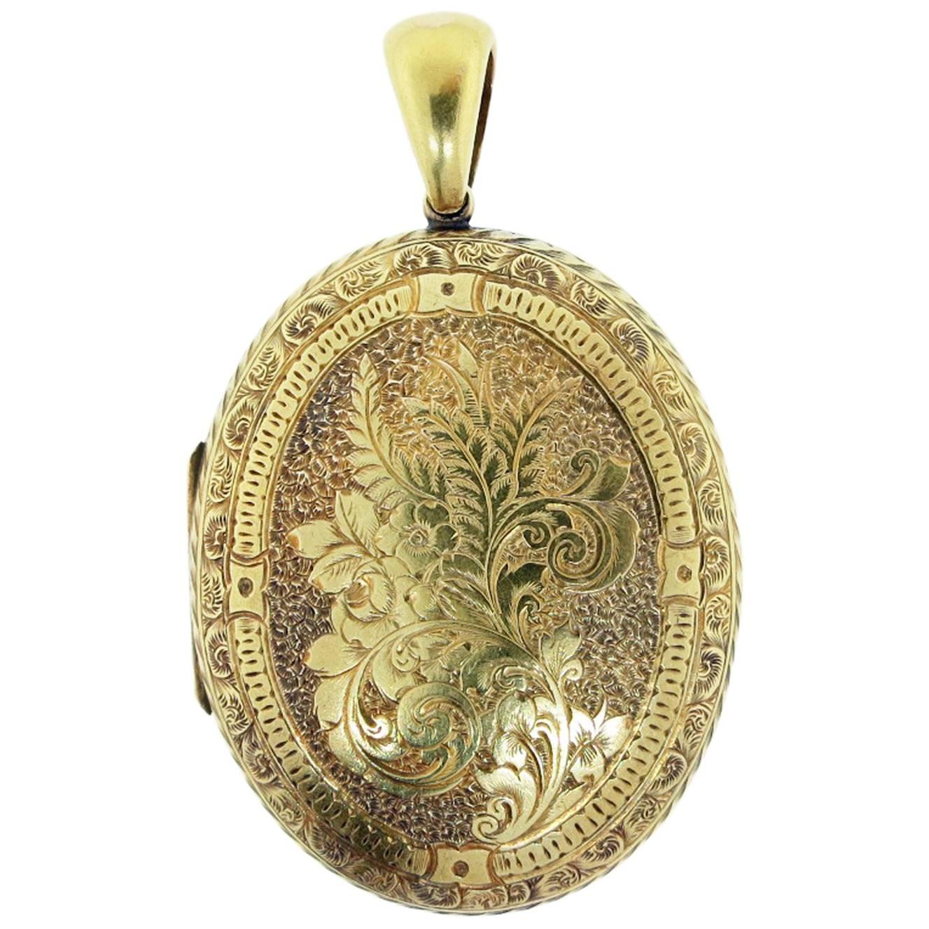 Large Double Sided Antique Engraved Locket at 1stDibs