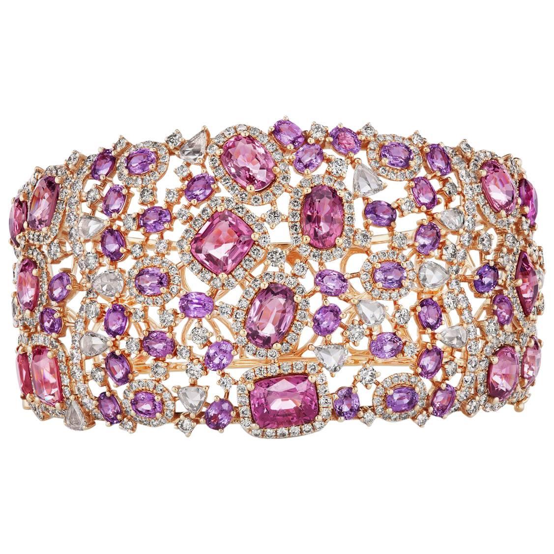 Pink Spinel Purple Sapphire Diamond Bangle For Sale at 1stDibs