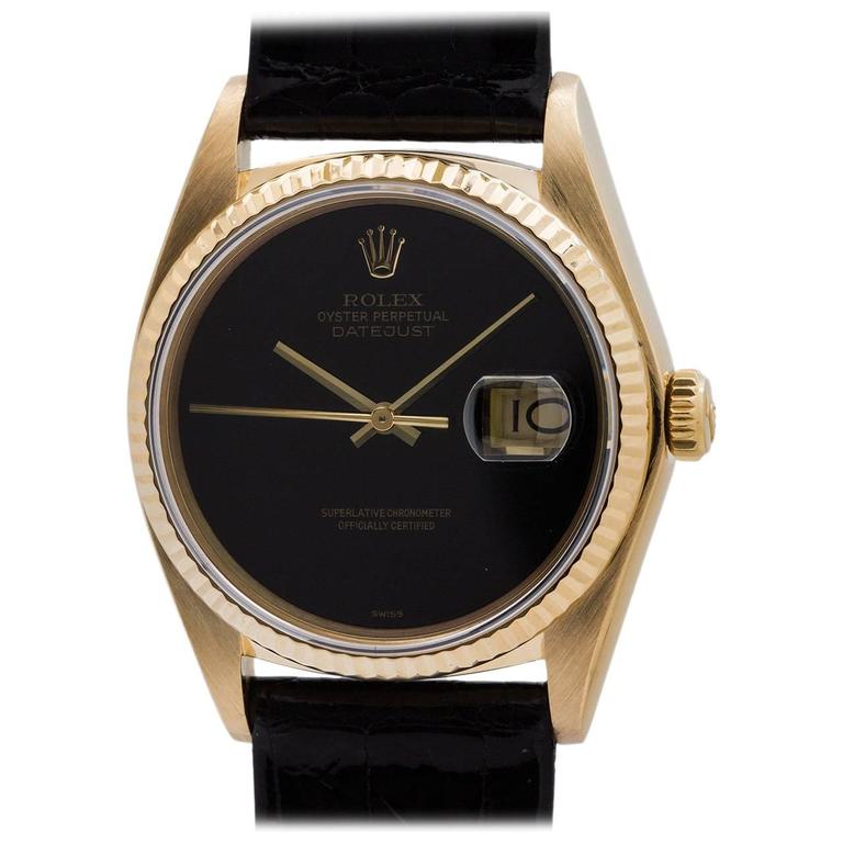 Rolex Yellow Gold Onyx Dial Datejust Self Winding Wristwatch, circa ...