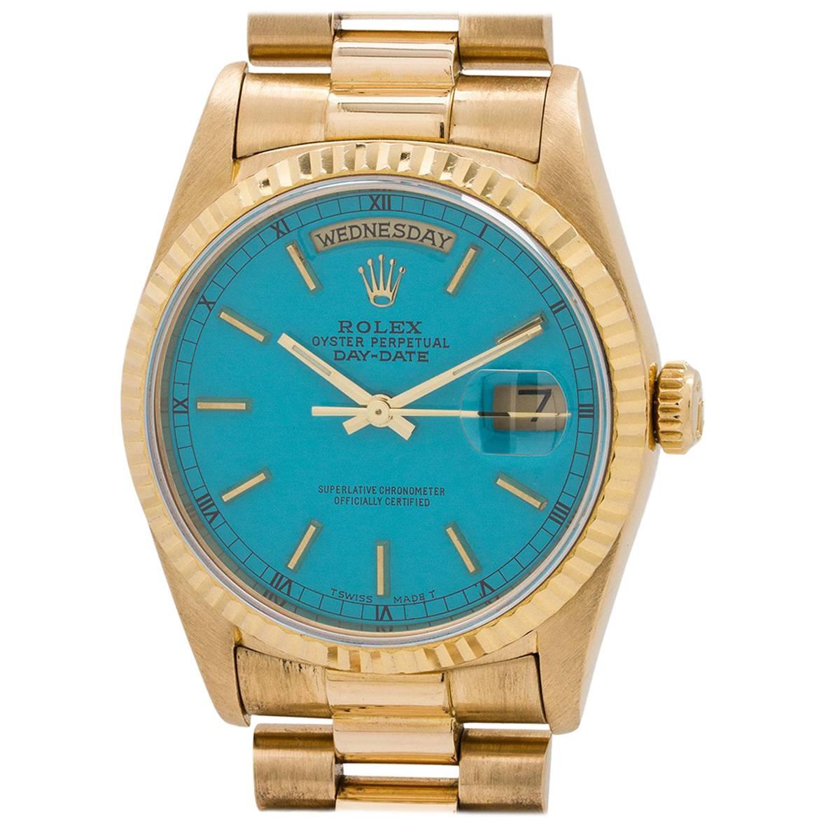 Rolex Yellow Gold Day Date President Custom Turquoise Wristwatch, circa ...