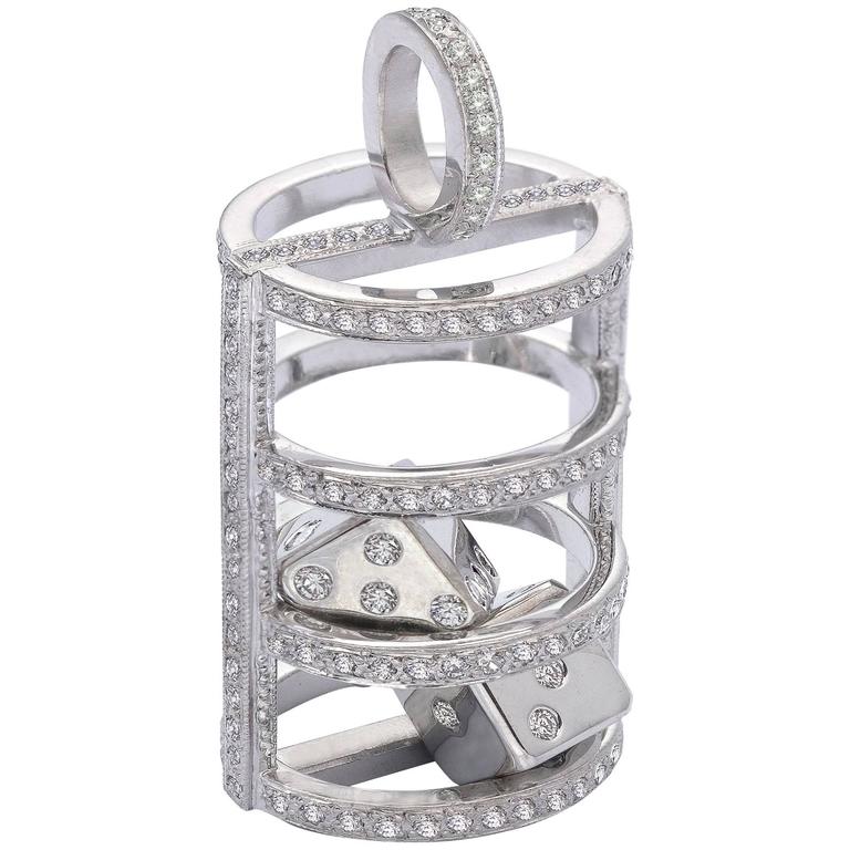 Handmade 18ct White Gold Casino Royale Diamond Dice Pendant For Sale at ...
