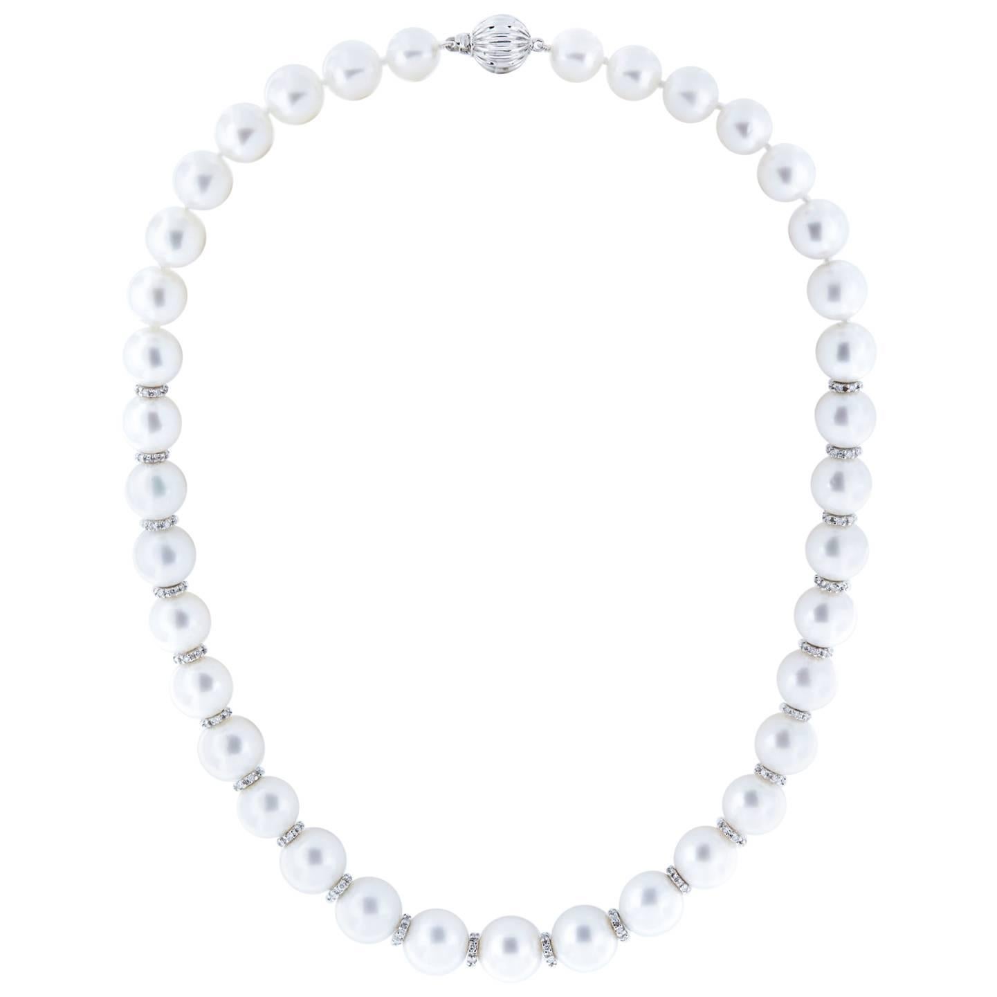 South Sea Pearl Diamond Rondelle Necklace at 1stDibs | diamond rondelles