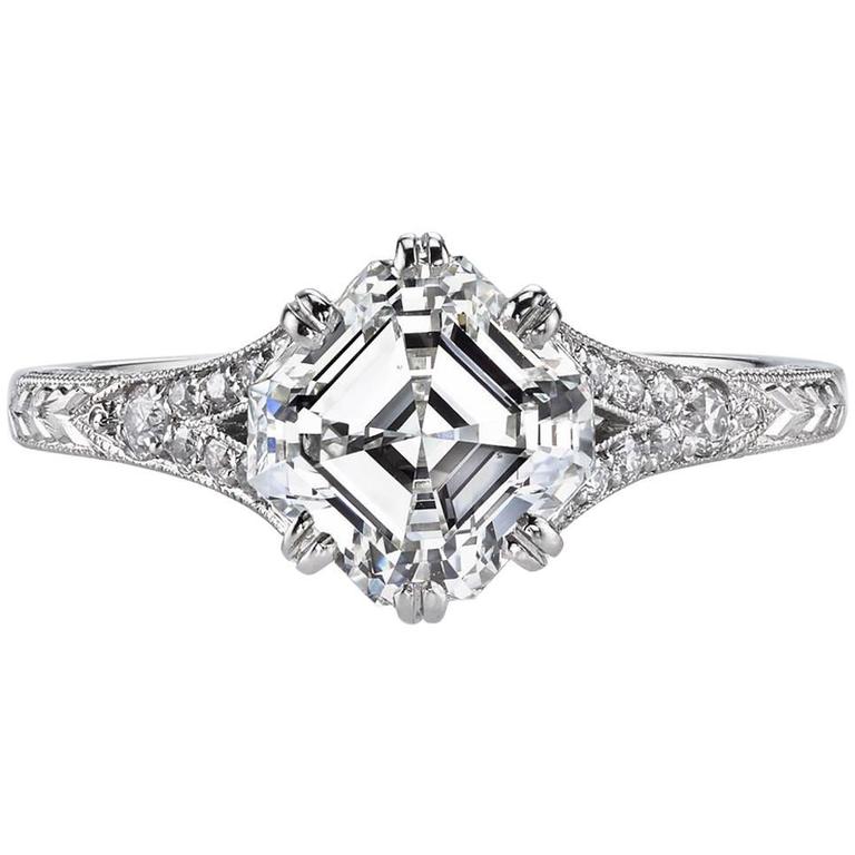 Asscher Cut Diamond Platinum Engagement Ring at 1stDibs