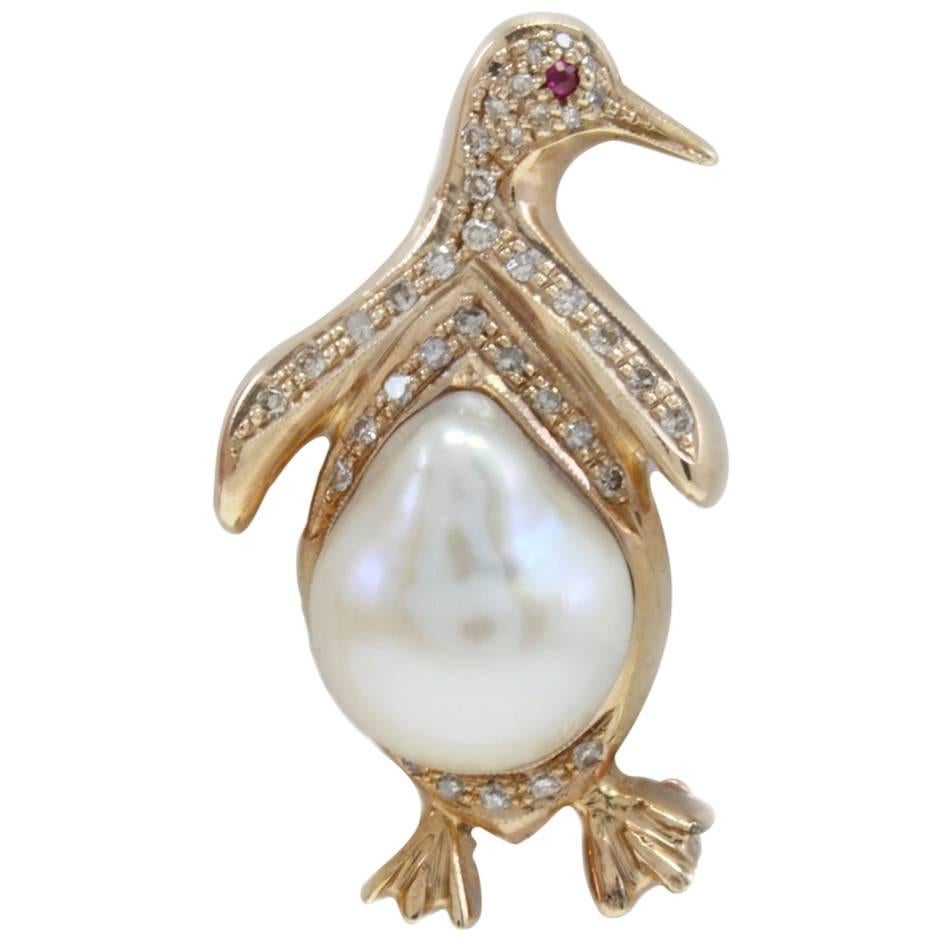 Diamond Pearl Ruby Rose Gold Pendant For Sale at 1stDibs