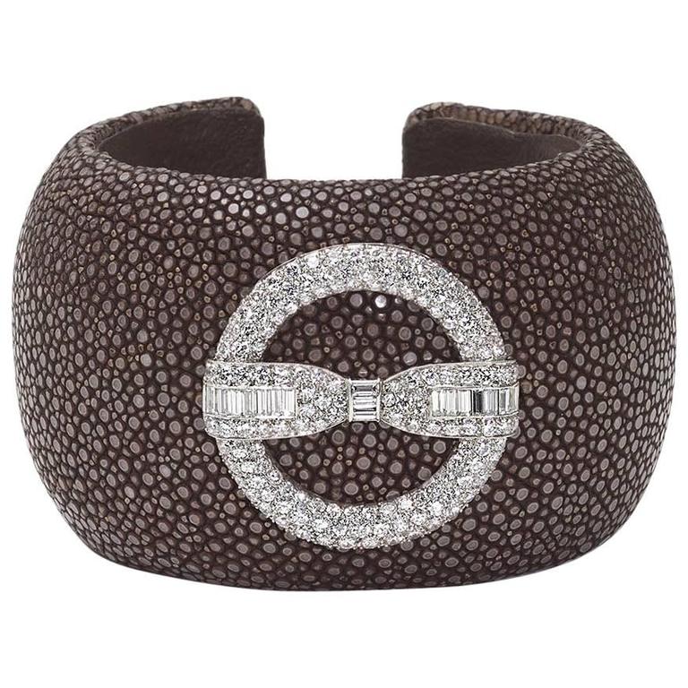 Diamond Cuff Bow Brooch Bangle Bracelet For Sale at 1stDibs