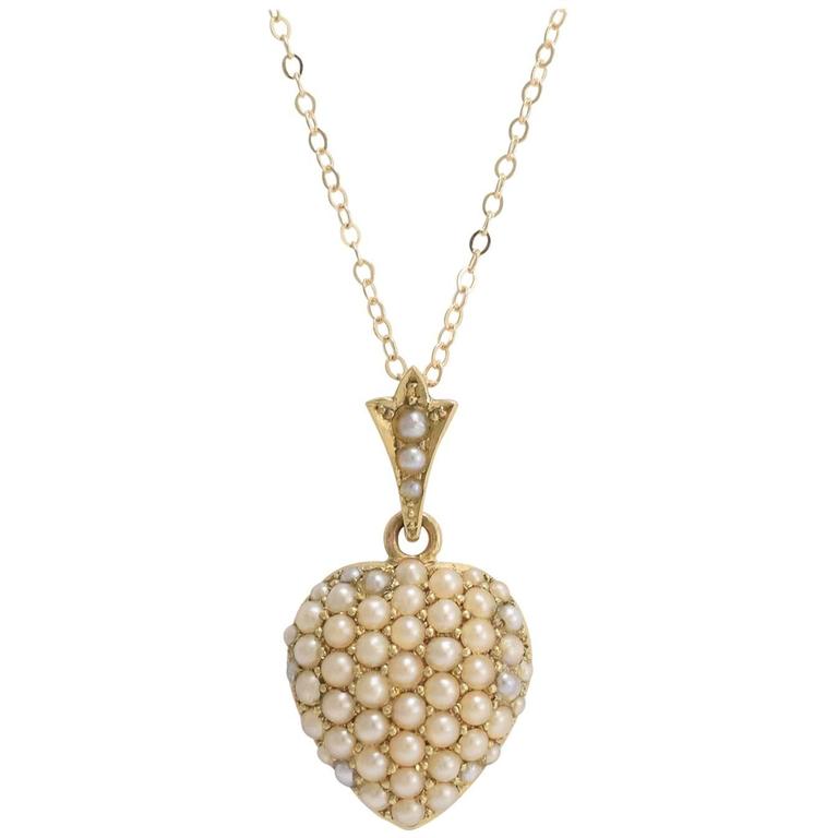 Seed Pearl Studded Victorian Heart Locket at 1stDibs