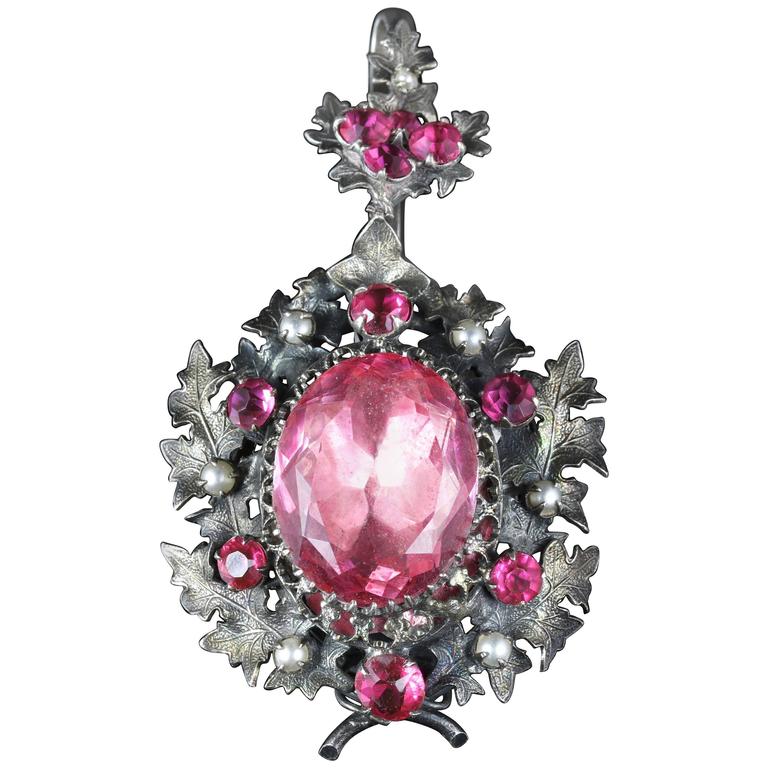 Antique Pink Paste Silver Locket Pendant at 1stDibs