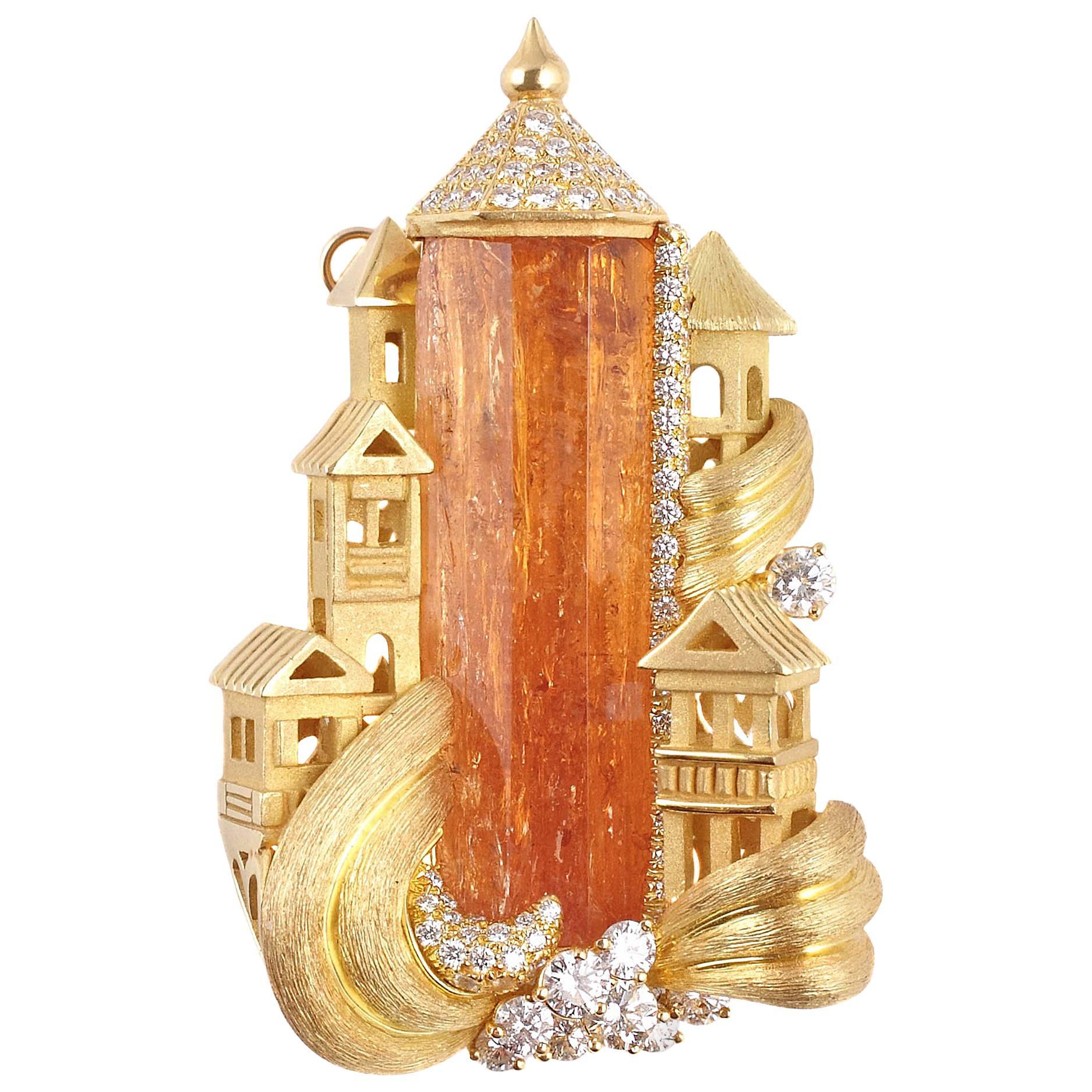 Henry Dunay 67.48 Carat Imperial Topaz Diamond Gold Portugal Pin For ...