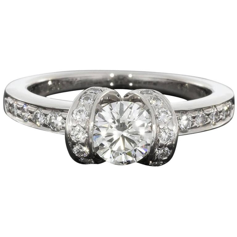 Tiffany and Co. Ideal Cut Diamond Platinum Ribbon Engagement Ring at ...