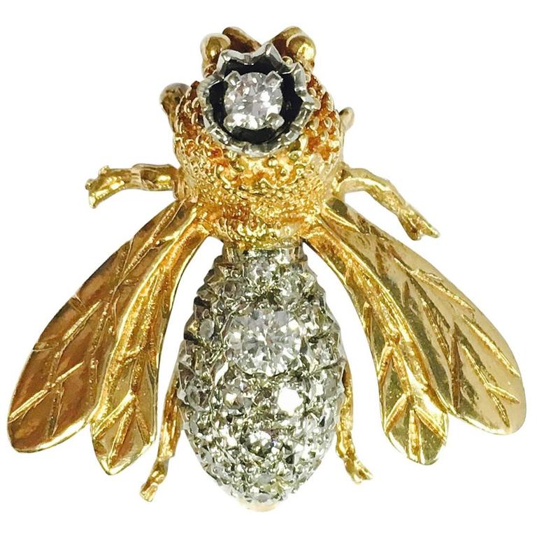 Queen Bee Diamond and Gold Brooch Pin at 1stDibs