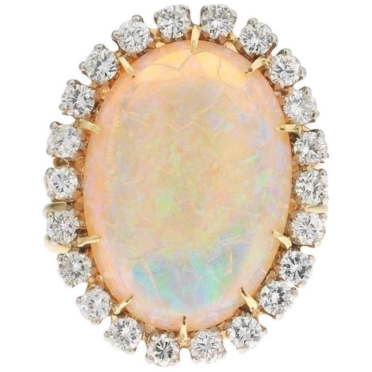 Ladies Large Opal and 1.10 Carat Diamond Cocktail Ring at 1stDibs
