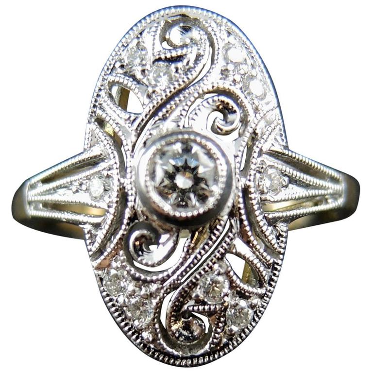 Art Deco Style Gold Ring with Diamonds For Sale at 1stDibs