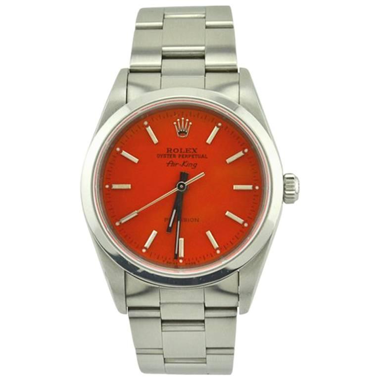 Rolex Stainless Steel Air-King Custom Orange Dial Wristwatch Ref 14000 ...