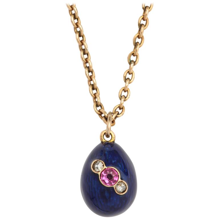 Russian Blue Enameled, Ruby and Diamond Egg Pendant, circa 1900 at ...