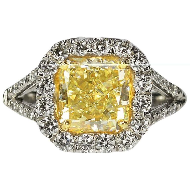 Canary Yellow Diamond Gold Platinum Ring at 1stDibs