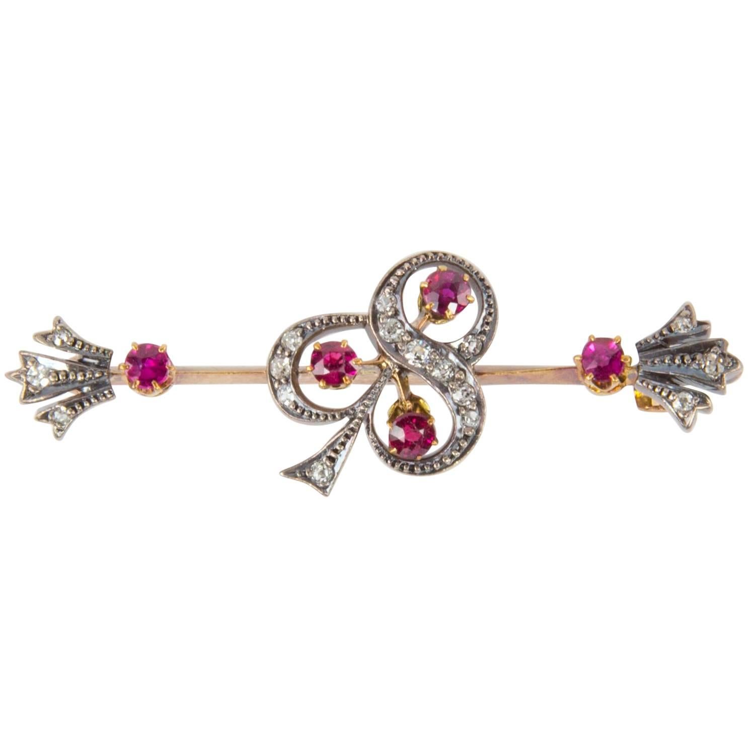 Sublime Antique Ruby and Diamond Gold Bar Pin Brooch Estate Fine ...