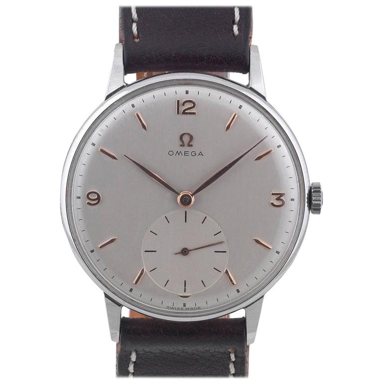 Omega Oversize Silver Dial Arab Numbers Vintage Stainless Steel at 1stDibs