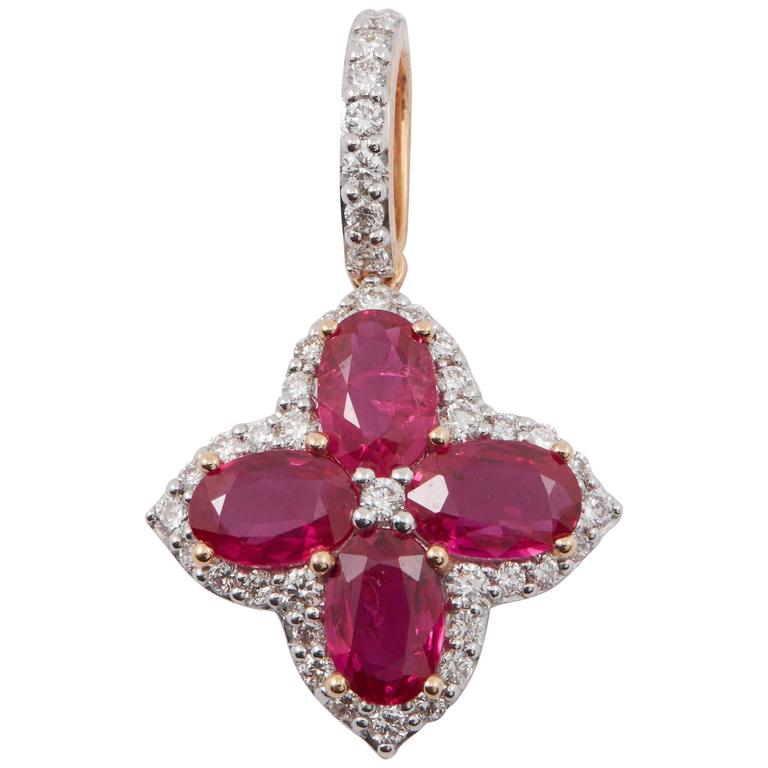 Ruby Diamond Rose Gold Pendant For Sale at 1stDibs