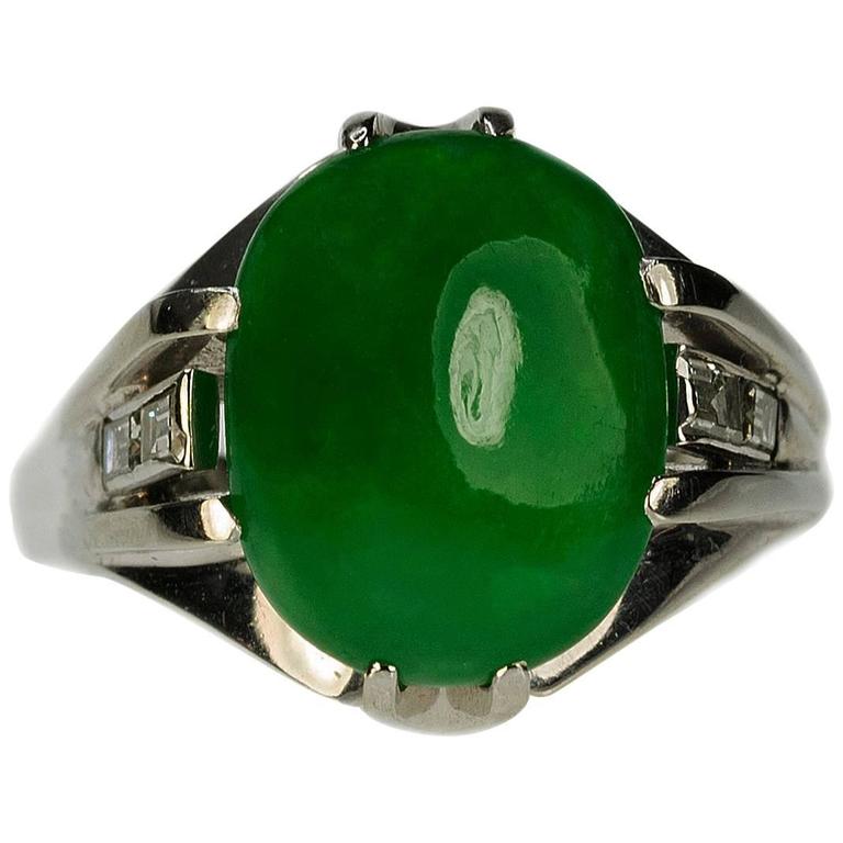 No Treatment GIA Certified Jadeite Jade Diamond Platinum Ring at 1stDibs