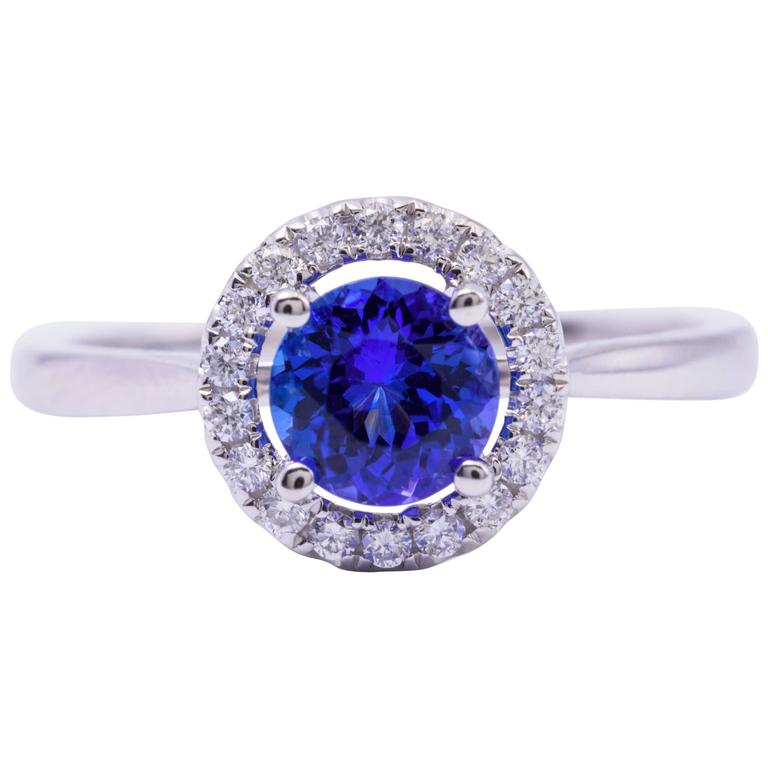 Tanzanite Diamond White Gold Engagement Halo Ring For Sale At 1stdibs