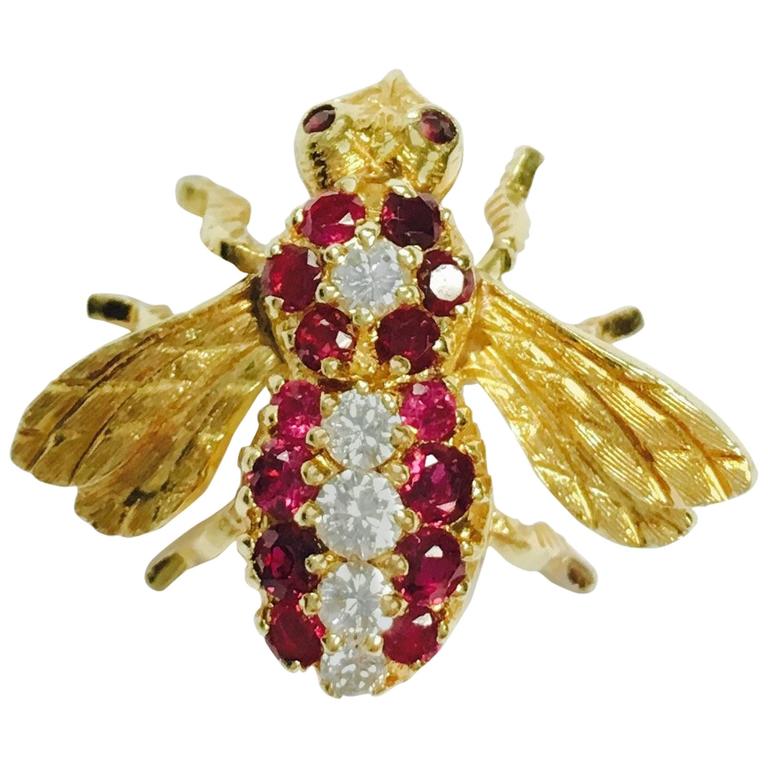 Herbert Rosenthal Ruby Diamond Gold Bee Pin at 1stDibs | rosenthal bee pin