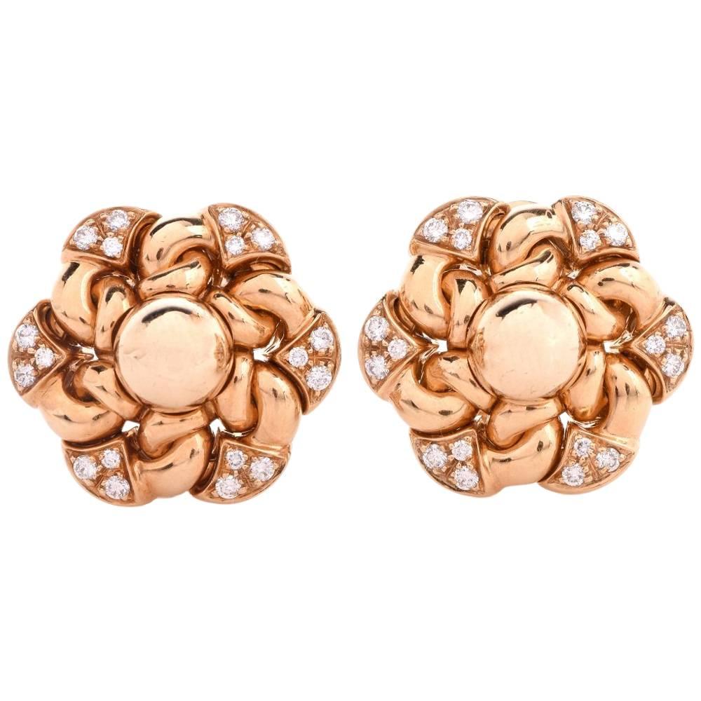 BULGARI Signature Diamond and Gold Stud Earrings at 1stdibs