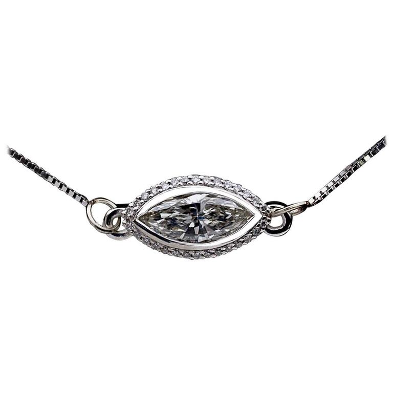 Horizontal Marquise Diamond White Gold Halo Necklace at 1stDibs ...