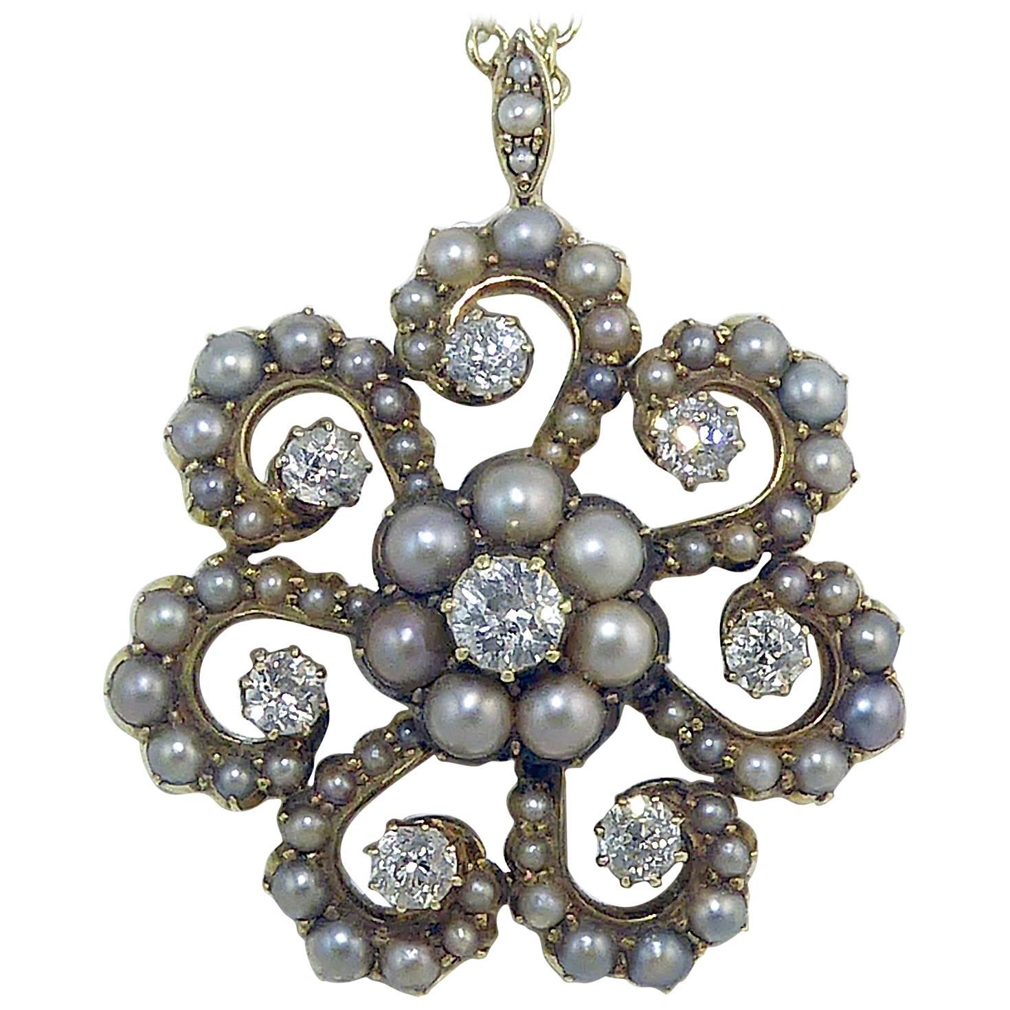 Antique Victorian circa 1890 Sapphire, Pearl and 2.31 Carat Diamond ...