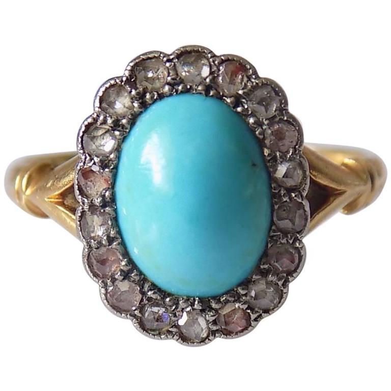 Antique Victorian Turquoise Diamond Gold Ring at 1stDibs
