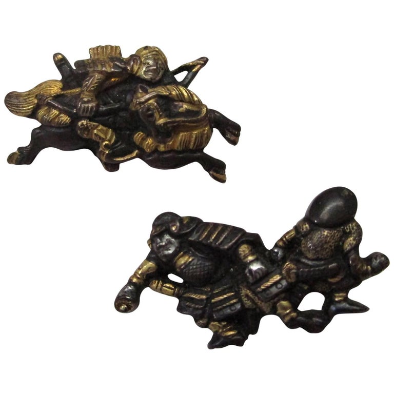 Victorian Silver Japanese Menuki Samurai and Horse Cufflinks For Sale ...