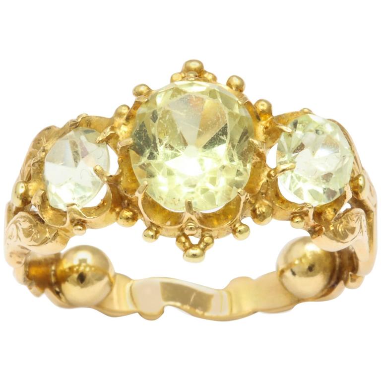 Regency Old Mine Chrysolite Gold Ring at 1stDibs