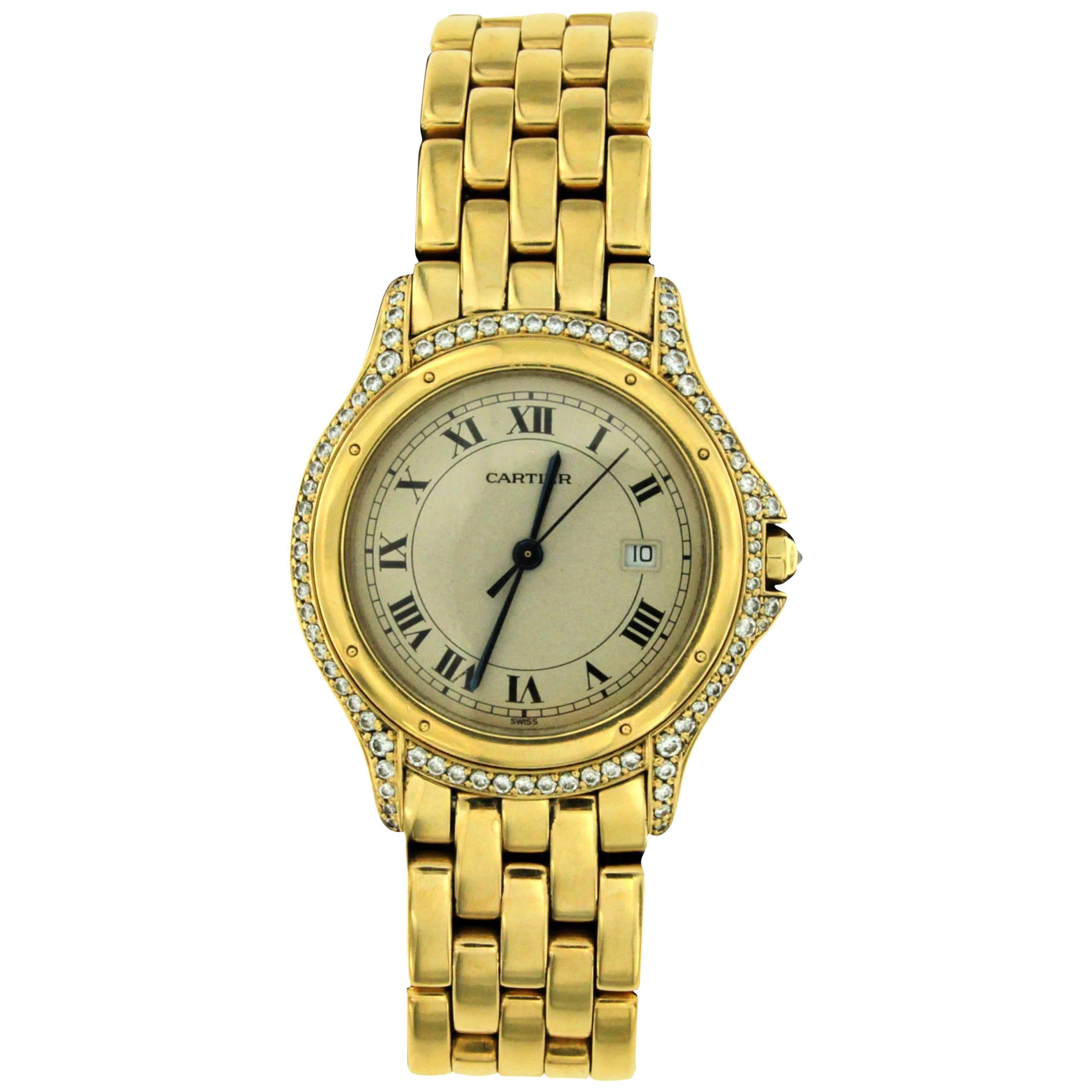 Cartier 18 Karat Gold Diamonds Cougar Wristwatch at 1stDibs