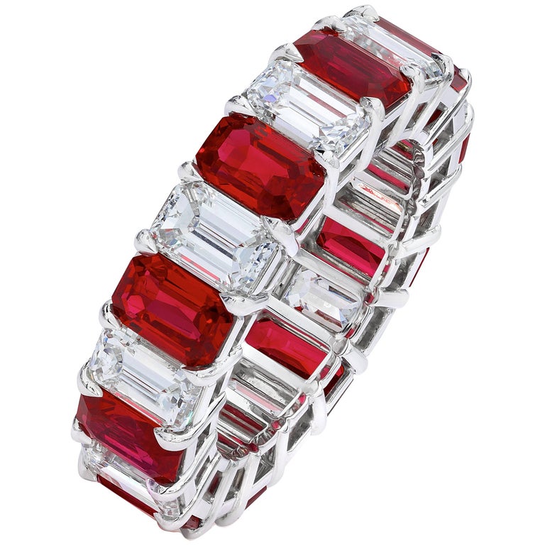 Alternating Emerald Cut Ruby and Diamond Eternity Wedding Band at ...