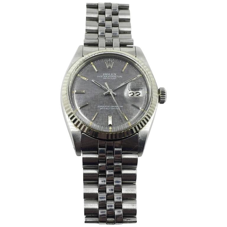 Rolex Stainless Steel Grey Linen Dial Datejust Wristwatch, 1970s at ...