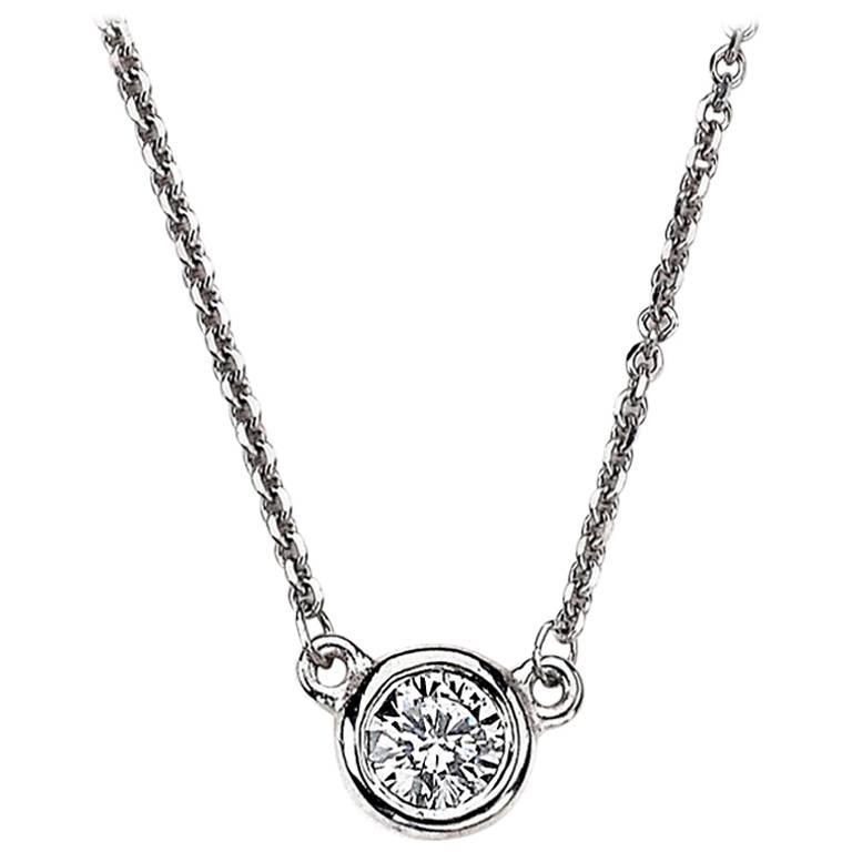 Bezel Set Diamond Solitaire in White Gold Necklace For Sale at 1stDibs