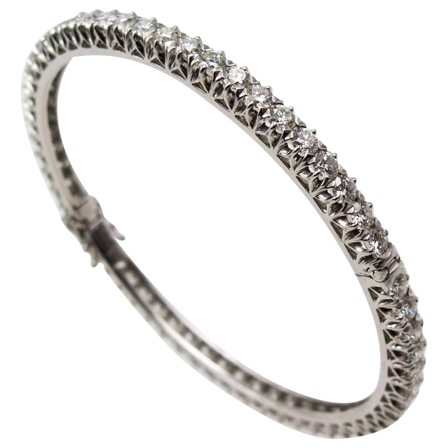 Diamond Gold Bangle Bracelet Hinged with Safety Clasp at 1stDibs | gold ...