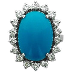 1800s Victorian Turquoise Rose Cut Diamond Gold Ring For Sale at 1stdibs