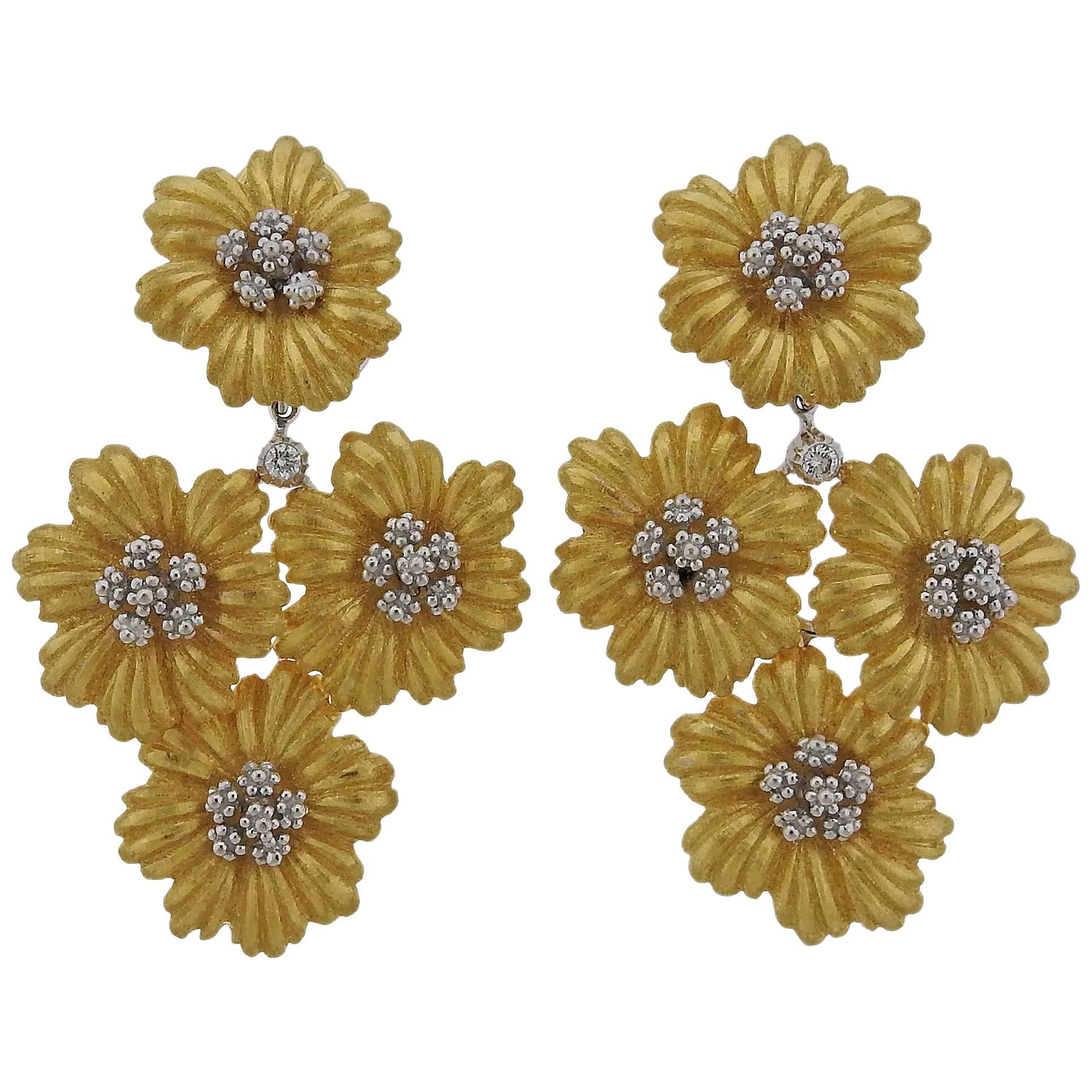 16ct Diamond Gold Flower Dangle Day Night Earrings For Sale at 1stDibs