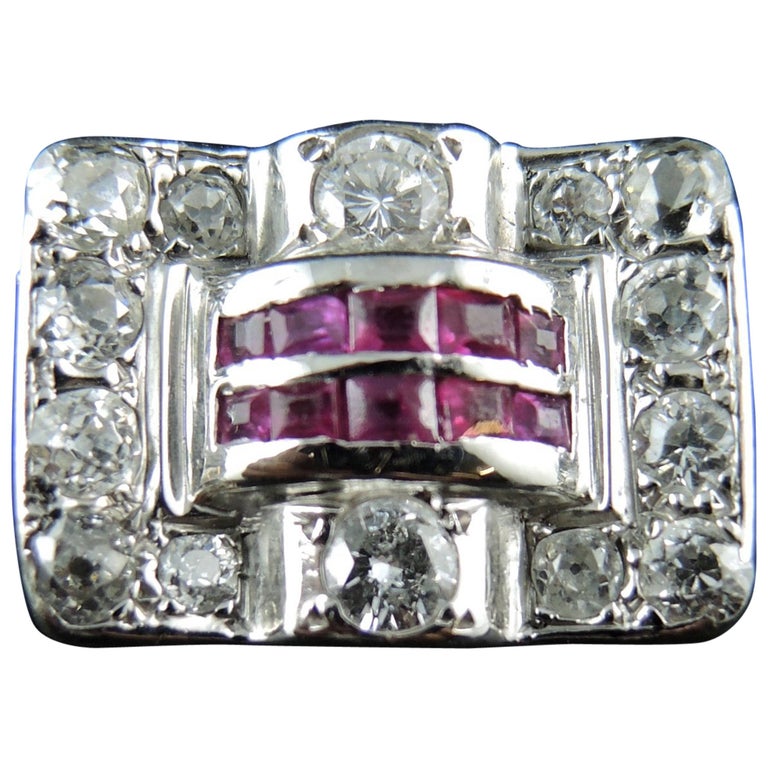 French White Gold Tank Ring with Diamonds, circa 1940 at 1stDibs