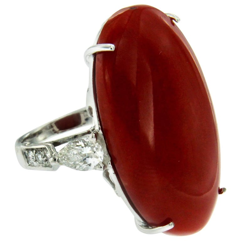 Natural Oxblood Aka Coral Diamond Gold Ring at 1stDibs | oxblood coral ...