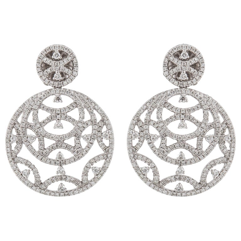 18K White Gold Openwork Diamond Earrings For Sale at 1stDibs