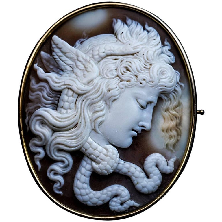 Antique Italian Carved Shell Cameo Medusa Gorgon Brooch at 1stDibs ...
