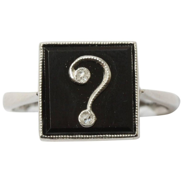 Art Deco Platinum and White Gold, Onyx and Diamond Question Mark Ring ...