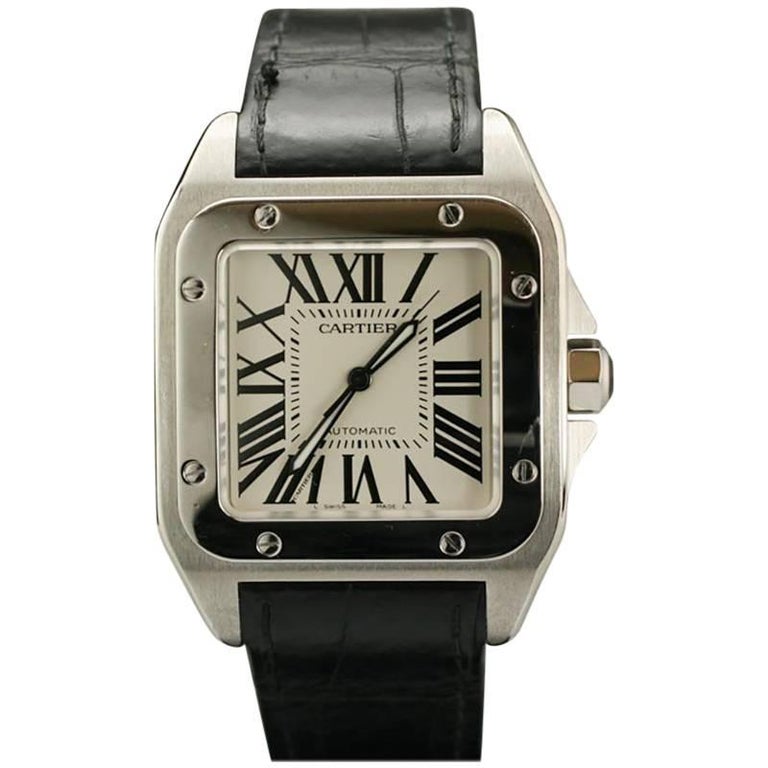 Cartier Stainless Steel Small Santos 100 deployant clasp automatic ...