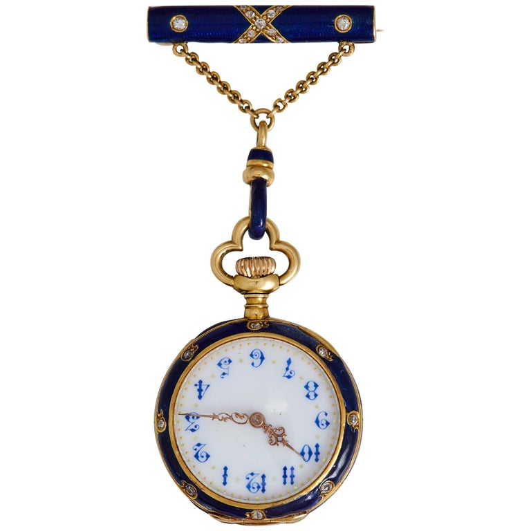 Victorian Ladies yellow Gold Diamond Enamel Shamrock Brooch Watch For ...
