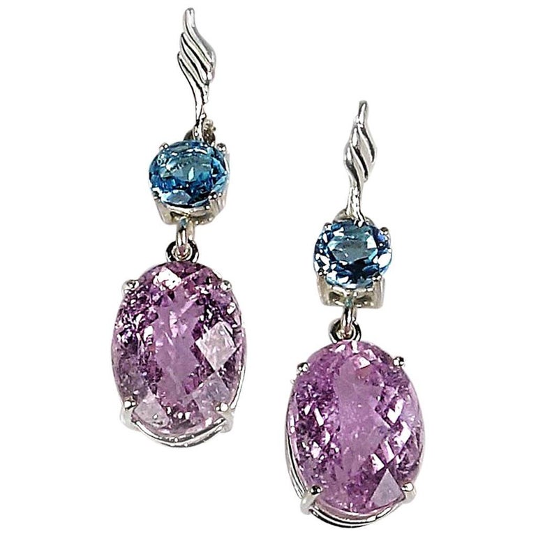 Extraordinary Oval Kunzite and Blue Topaz Sterling Silver Dangle ... Extraordinary Oval Kunzite and Blue Topaz Sterling Silver Dangle ...