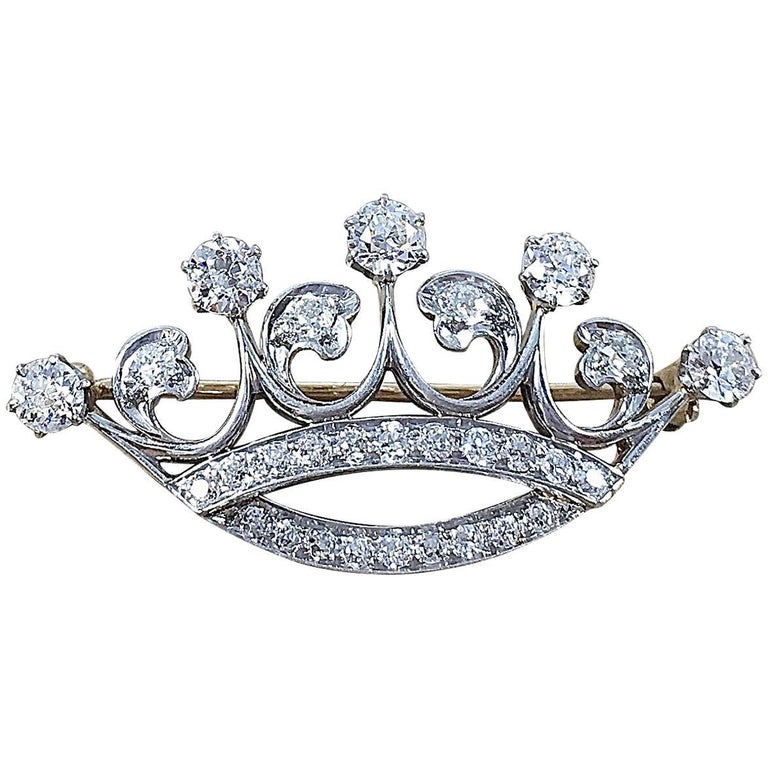 Beautiful Tourmaline Diamond Gold Crown Pin Brooch at 1stdibs