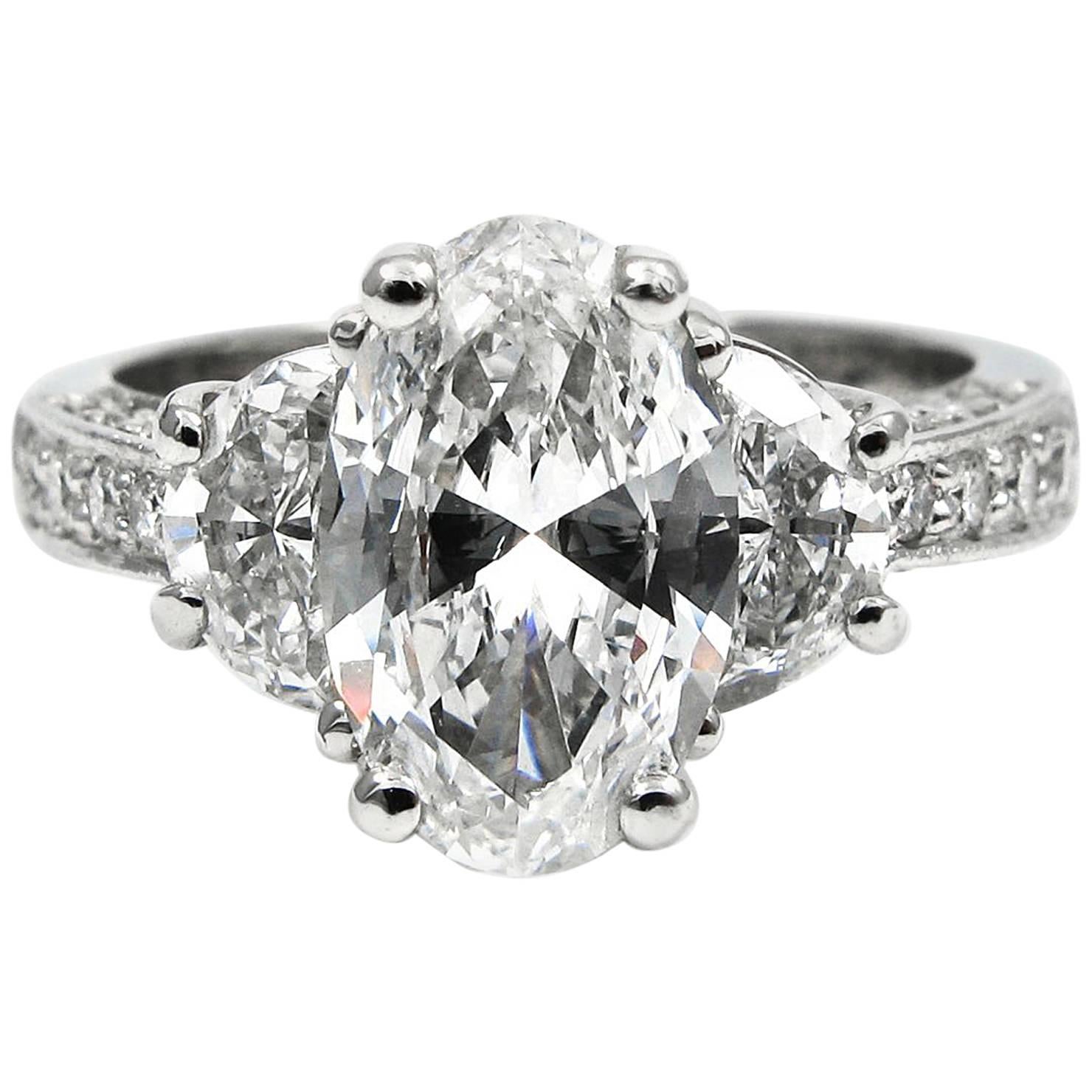 GIA Certified 2.55 Carat Total Oval and Half Moon Pave Diamond Platinum ...