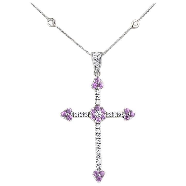 Diamond and Pink Sapphire Cross Pendant 1.50 Carat at 1stDibs | pink ...