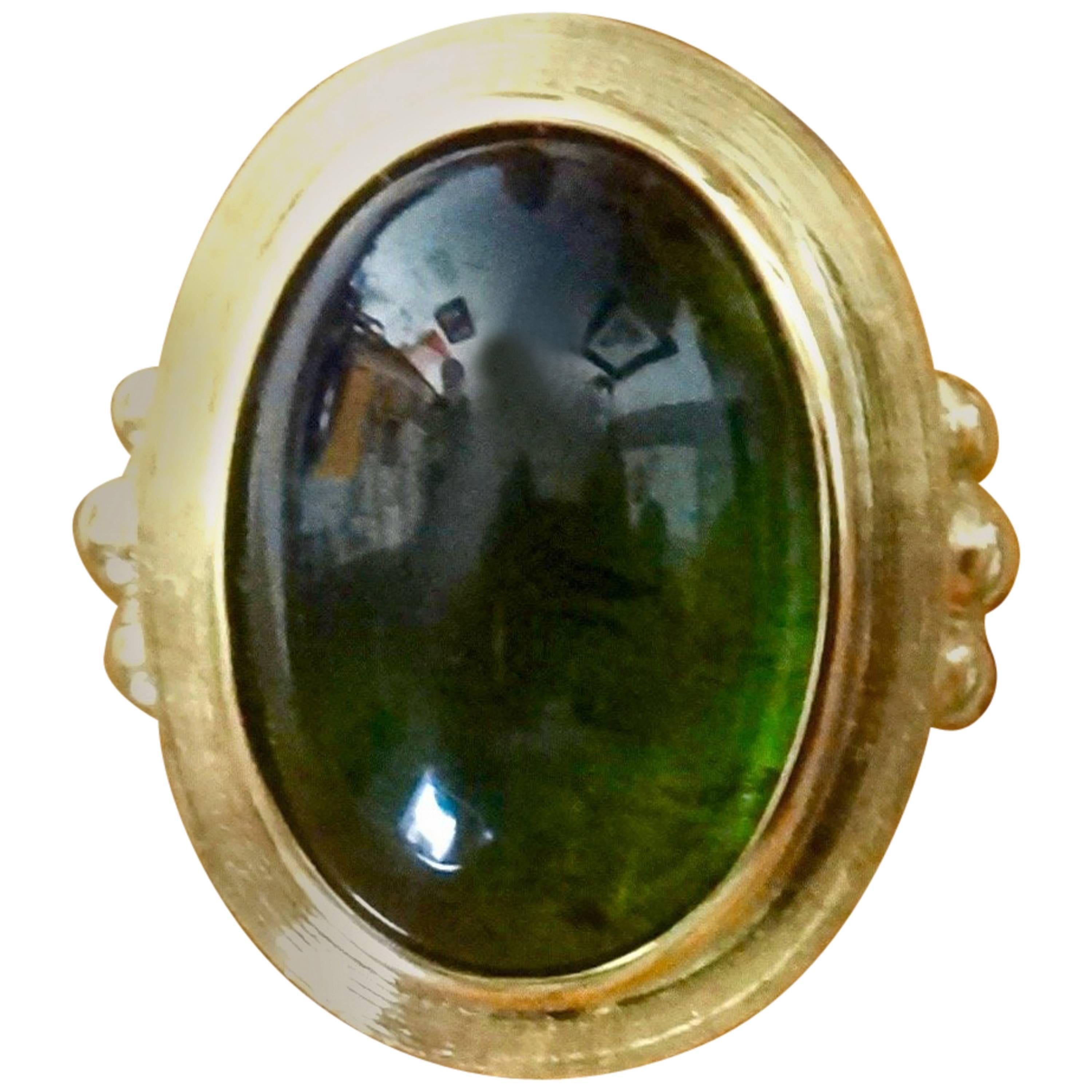 Michael Kneebone Green Cabochon Tourmaline 18 Karat Gold 